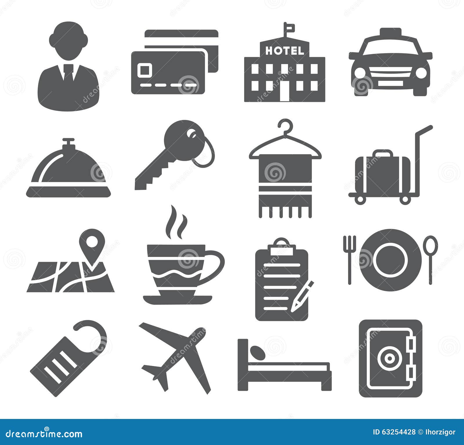 Hotel Icons Set stock vector. Illustration of bell, services - 63254428