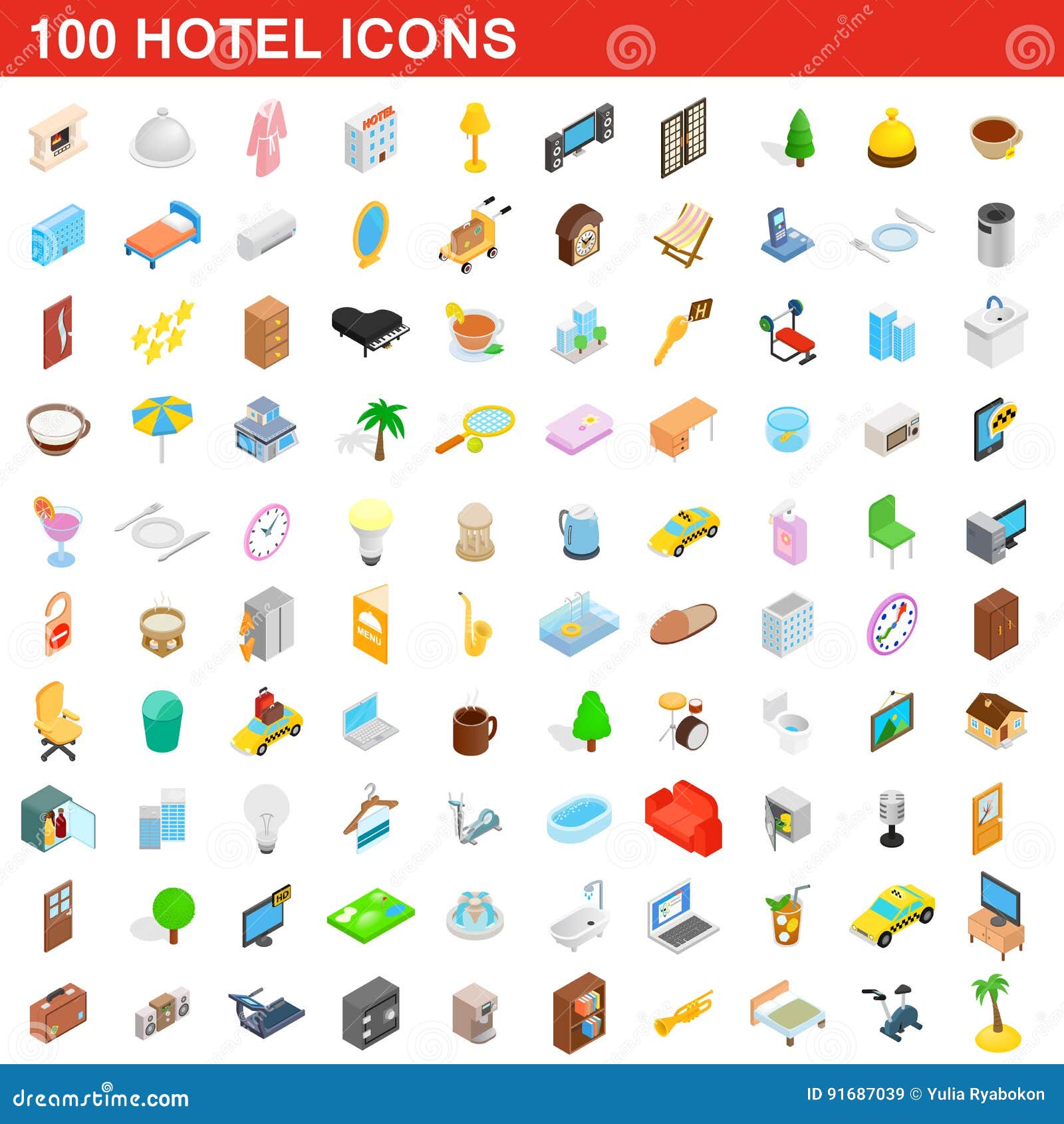 100 Hotel Icons Set, Isometric 3d Style Stock Vector - Illustration of ...