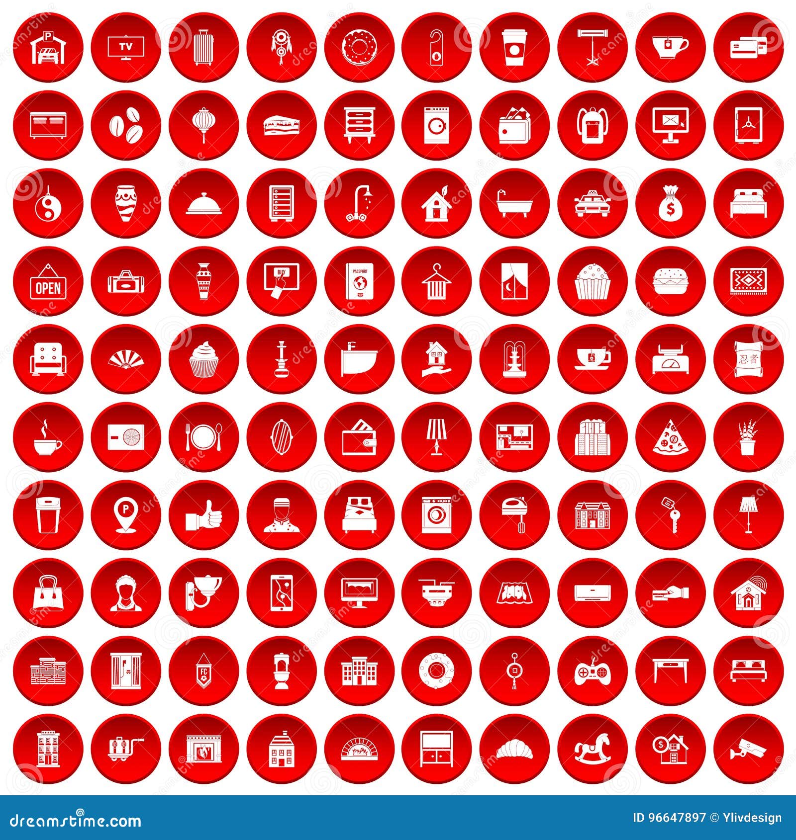100 hotel icons set red stock vector. Illustration of road - 96647897