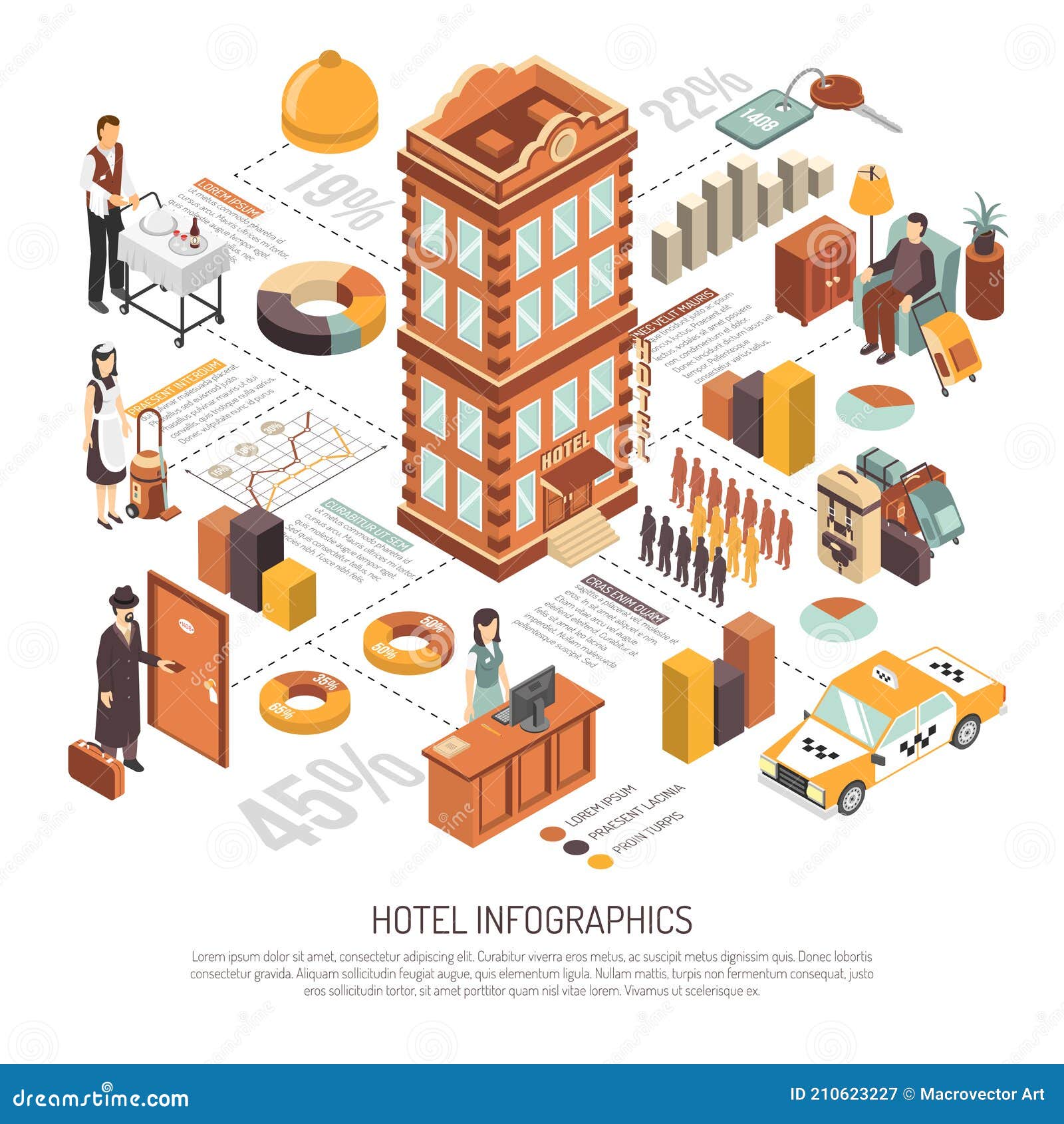 Hotel Infrastructure and Facilities Isometric Infographics Stock Vector ...