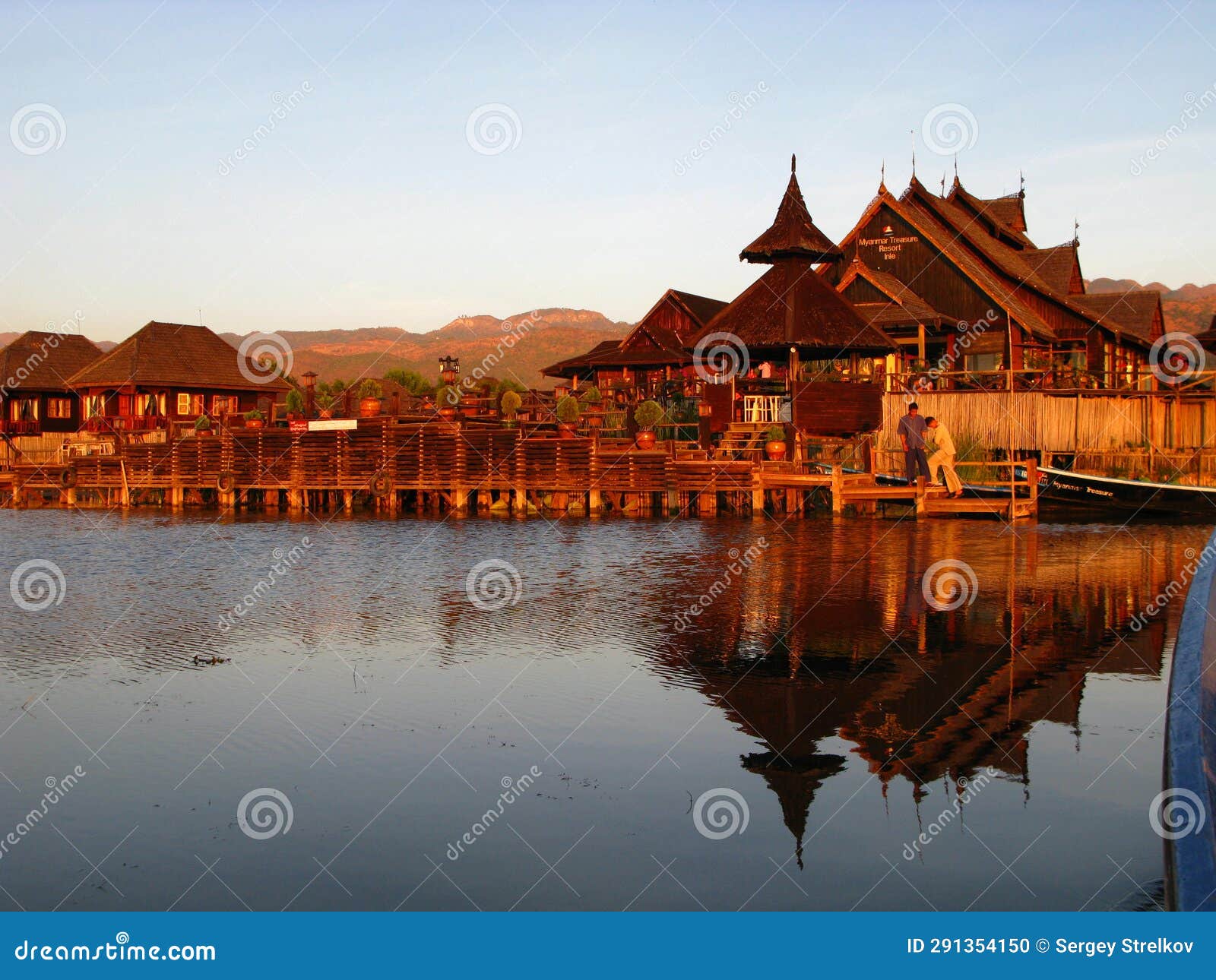 The Hotel on Inle Lake at Sunset, Myanmar Stock Photo - Image of ...