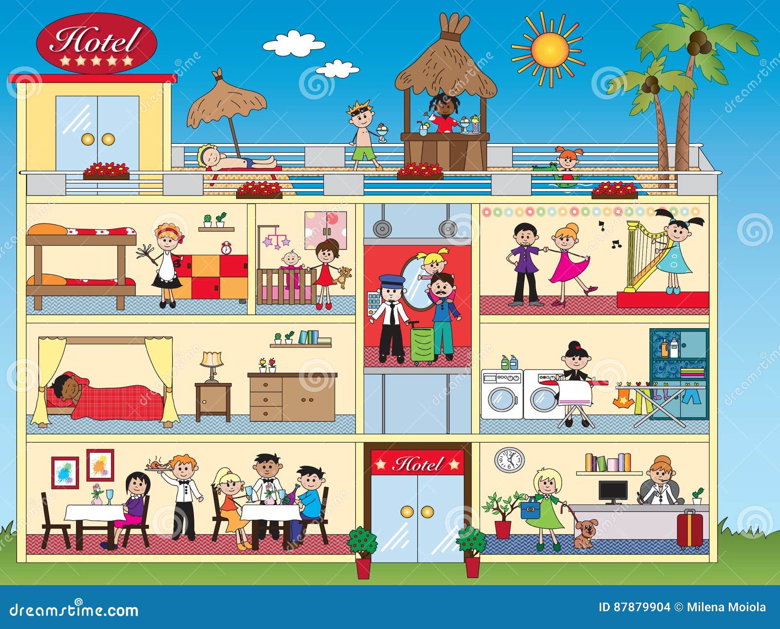 Hotel interior stock illustration. Illustration of maid - 87879904