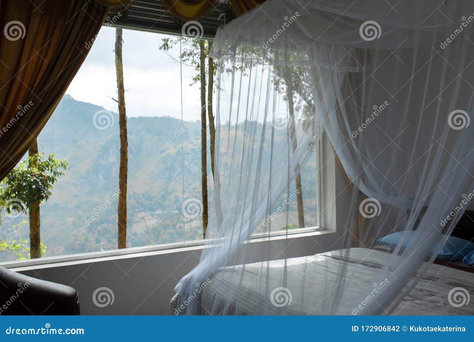 Hotel Interior with Large Panoramic Window and View of Mount Stock ...