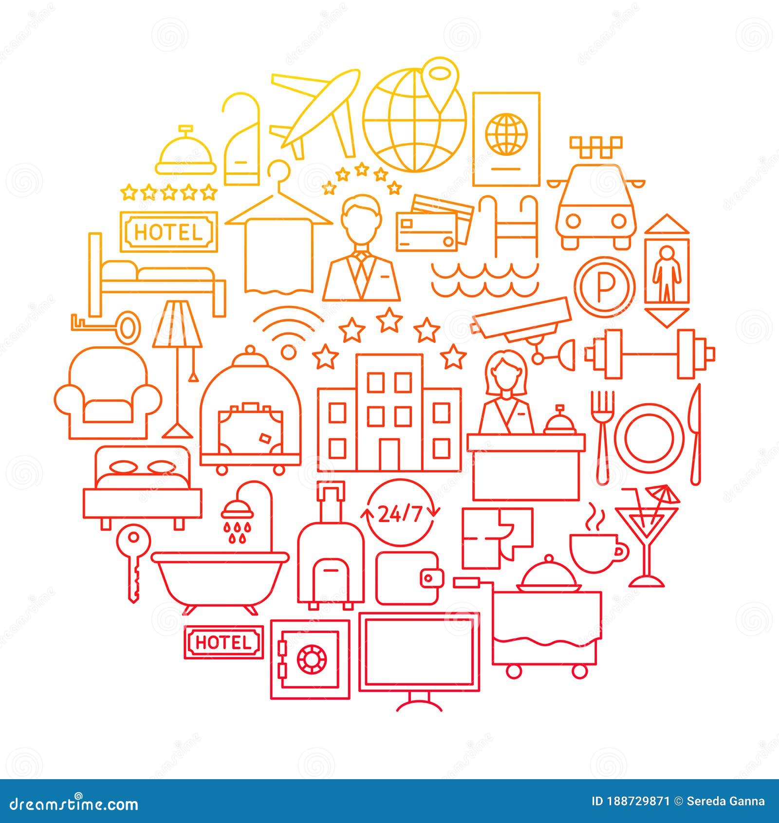 Hotel Line Icon Circle Design Stock Vector - Illustration of line, flat ...