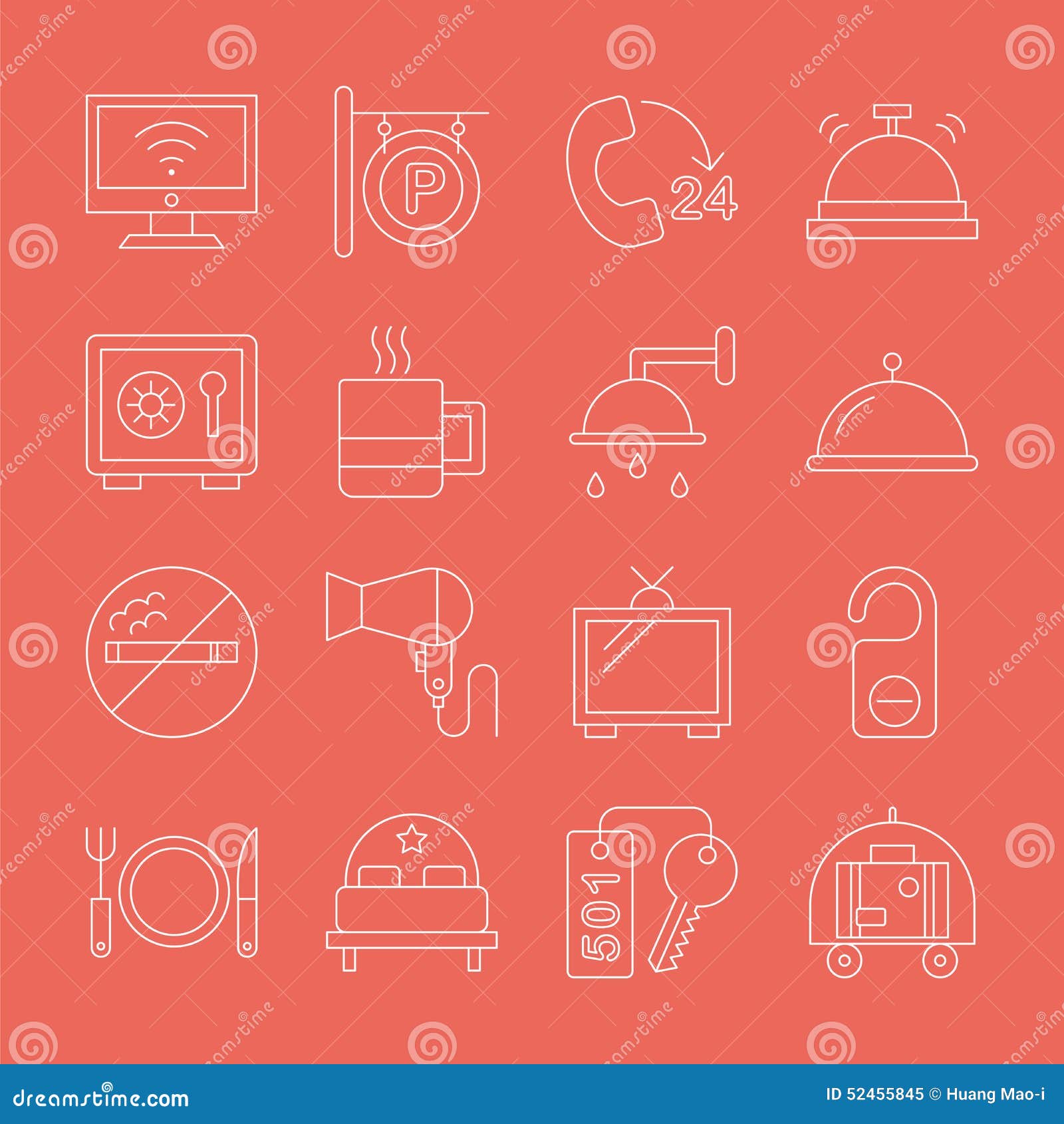 Hotel line icon set stock vector. Illustration of sign - 52455845