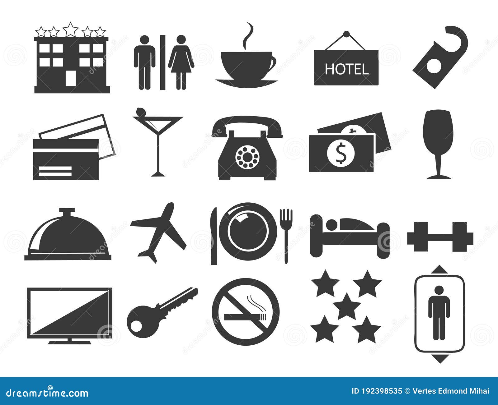 Hotel line icons set stock vector. Illustration of breakfast - 192398535