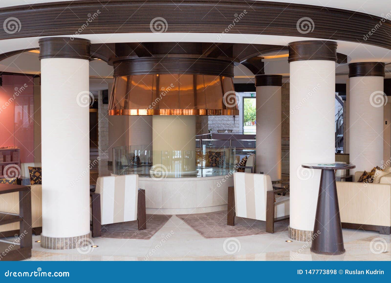Hotel lobby with columns stock photo. Image of lounge - 147773898