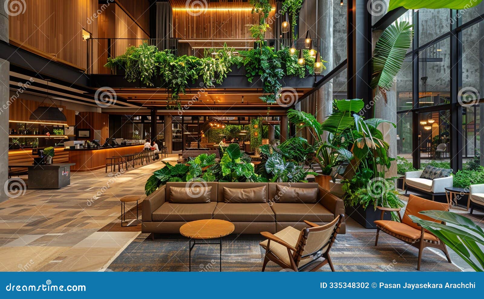 Hotel Lobby Features Botanical Garden and Sustainable Design Stock ...