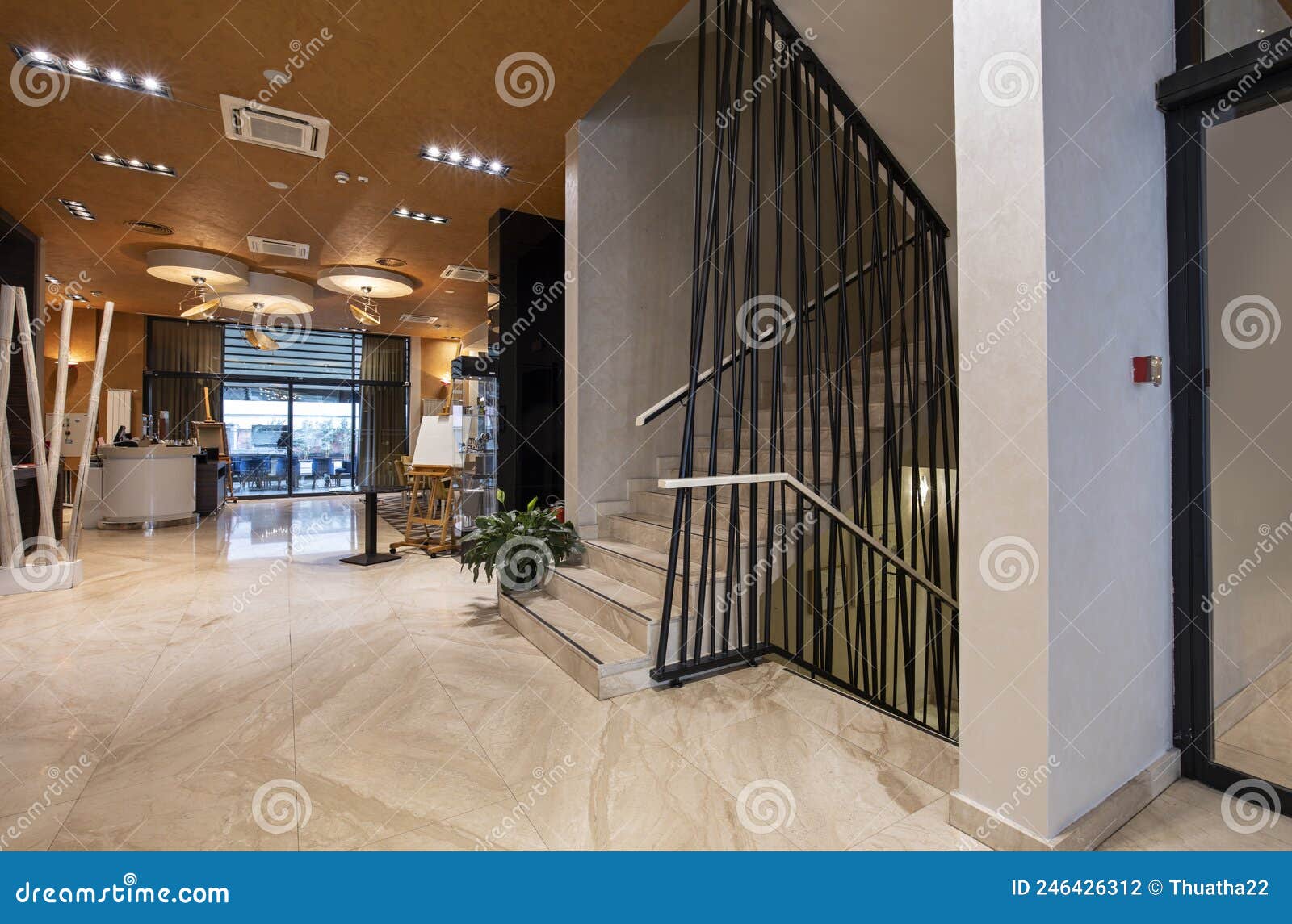 Hotel Lobby Interior with Marble Floor and Stairs Editorial Photography ...