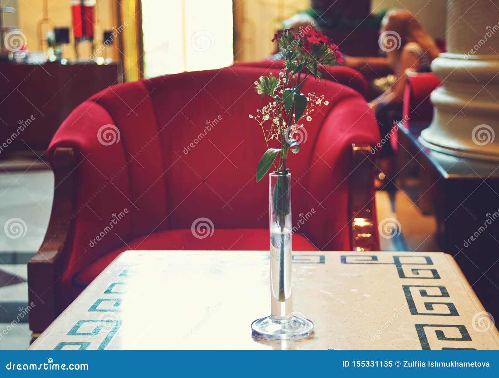 Hotel Lobby Lounge Interior with Red Armchair and Small Table Stock ...