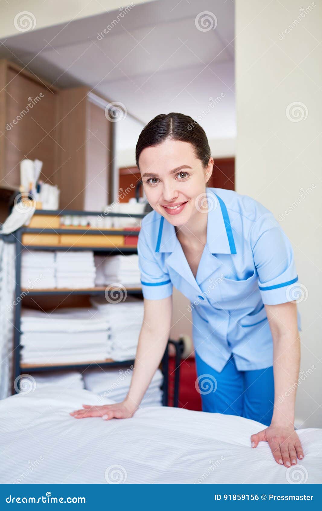 Hotel-maid at work stock photo. Image of blanket, hotelmaid - 91859156