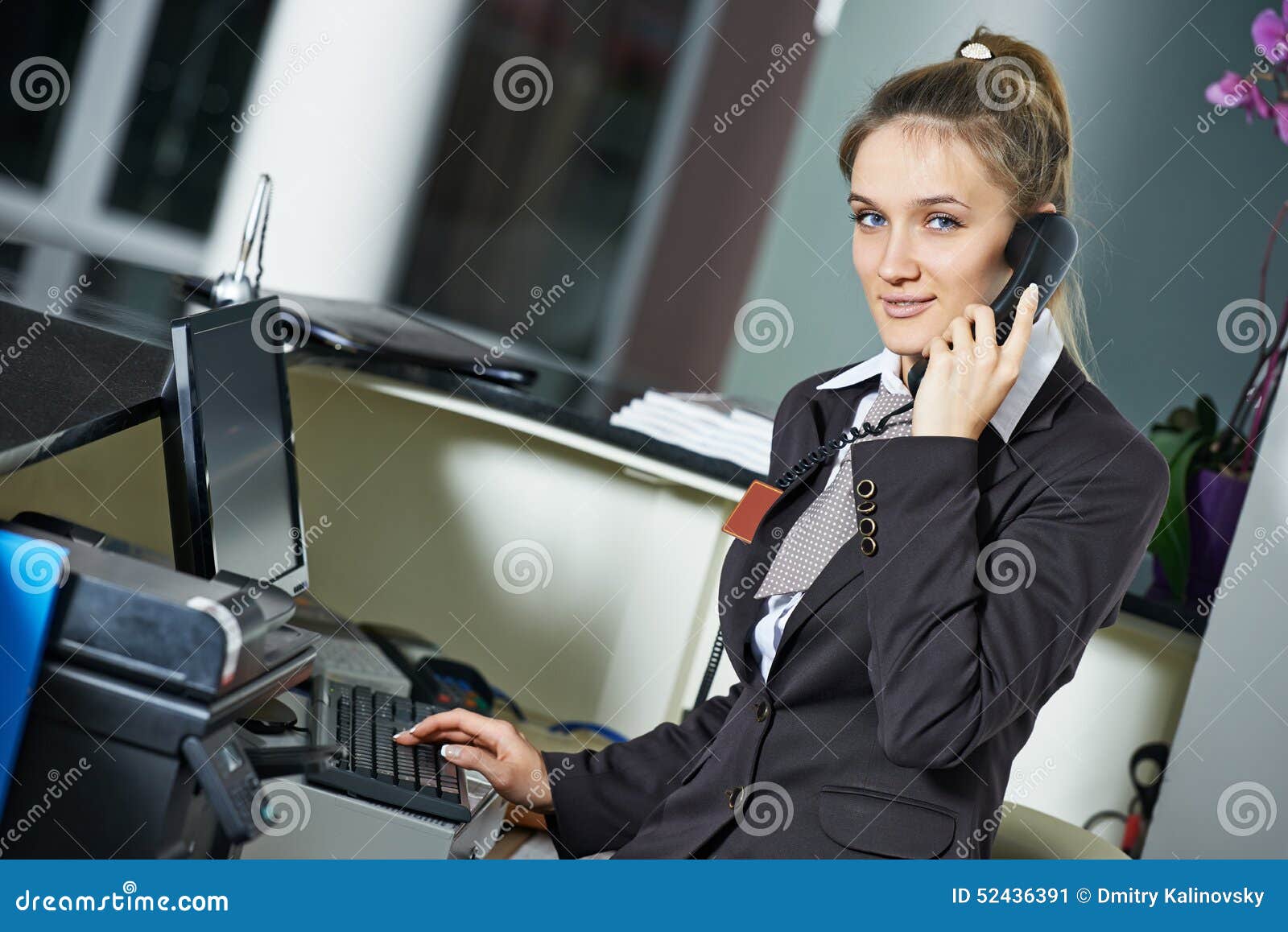 Hotel manager on reception stock image. Image of consultation - 52436391