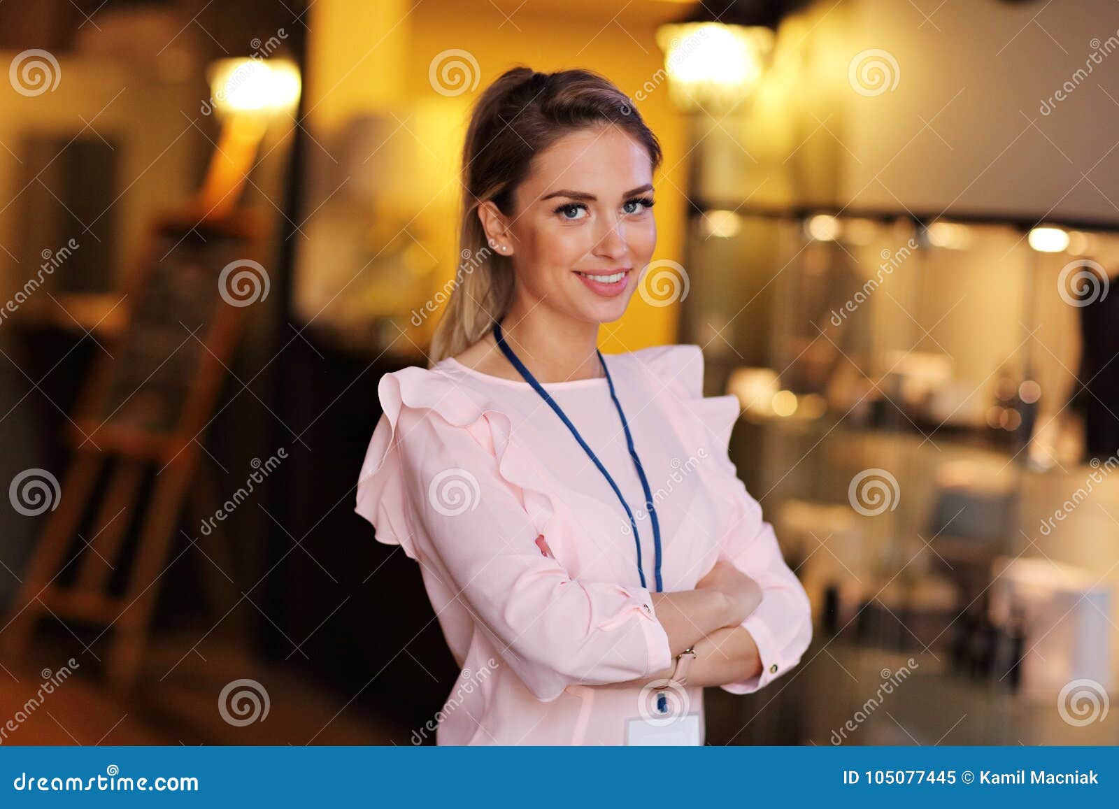 Hotel Manager Standing in Lobby Stock Image - Image of business ...