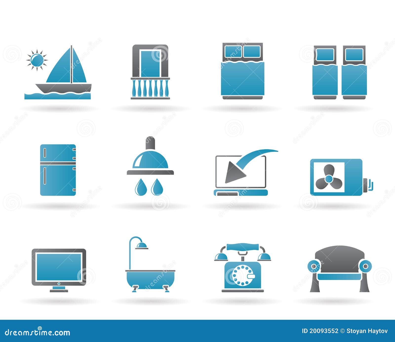Hotel and Motel Room Facilities Icons Stock Vector - Illustration of ...