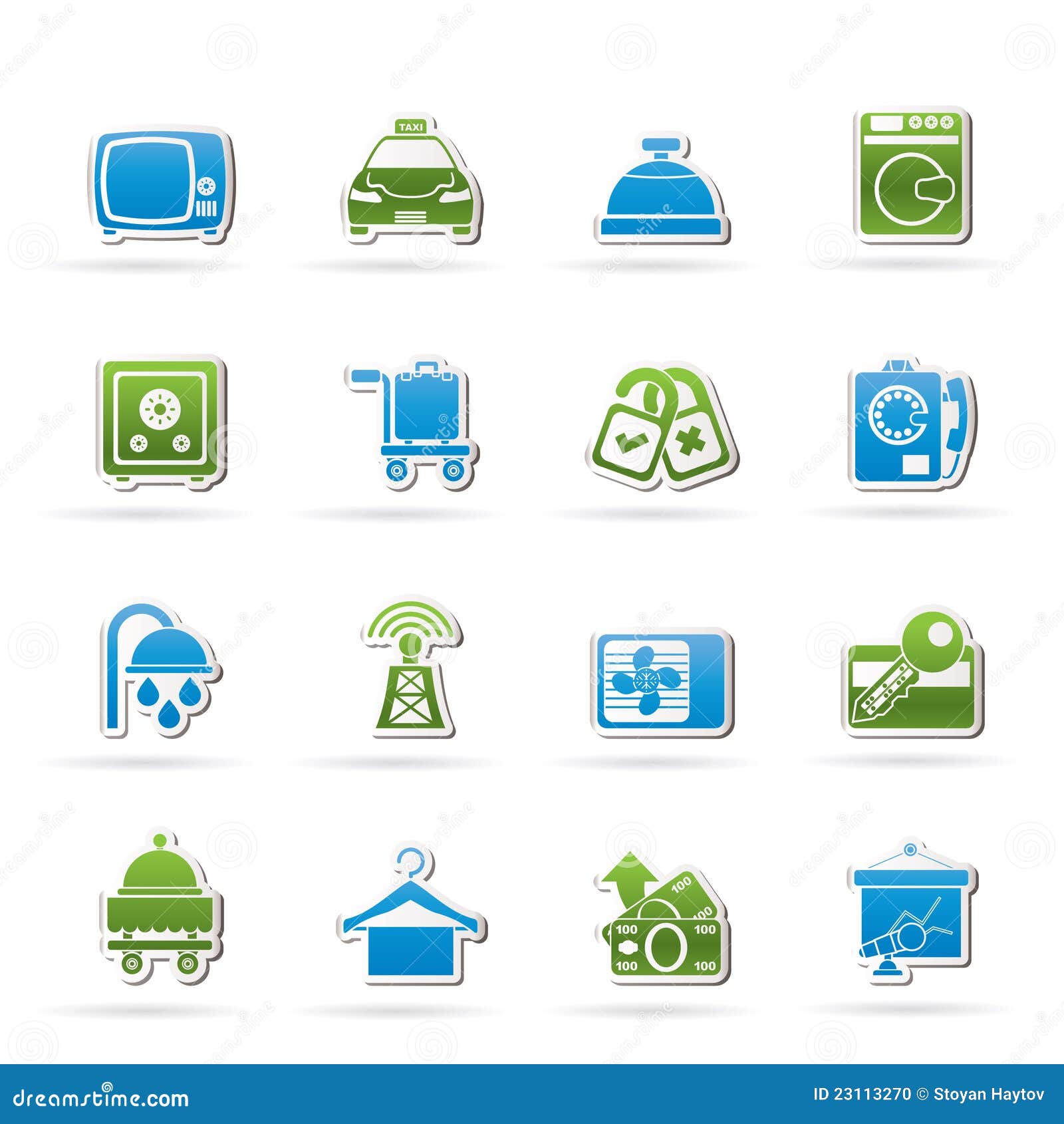 Hotel and Motel Room Facilities Icons Stock Vector - Illustration of ...