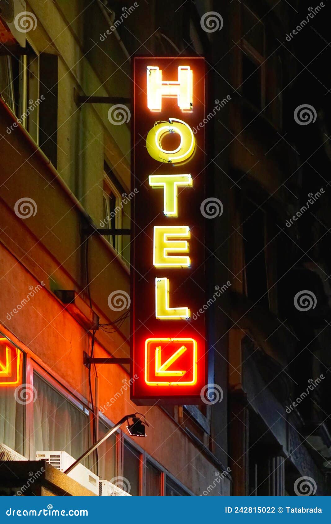 Hotel neon sign stock photo. Image of letters, lights - 242815022