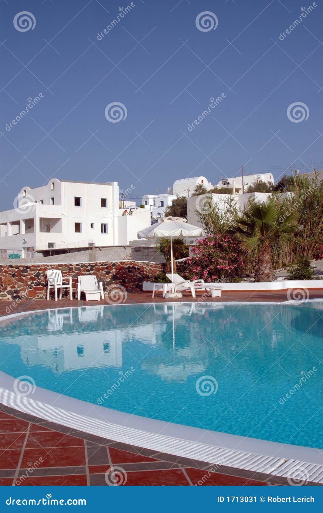 Hotel Pool with Greek Island Architecture Stock Image - Image of island ...