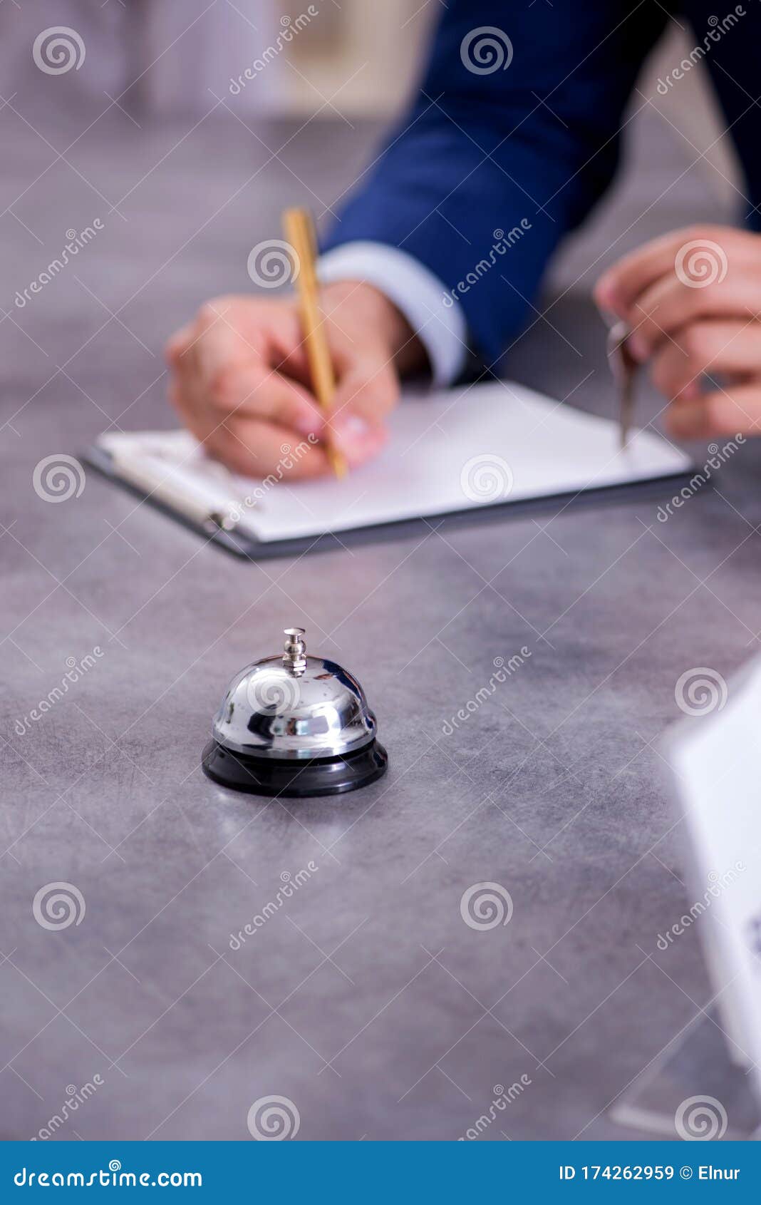 Hotel Reception Bell at the Counter Stock Image - Image of client ...