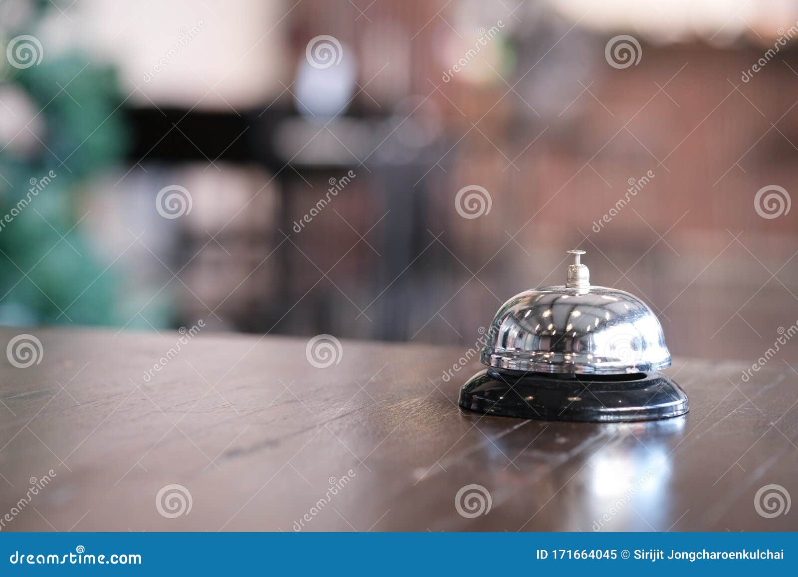 Hotel Reception Counter Desk with Service Bell Stock Image - Image of ...