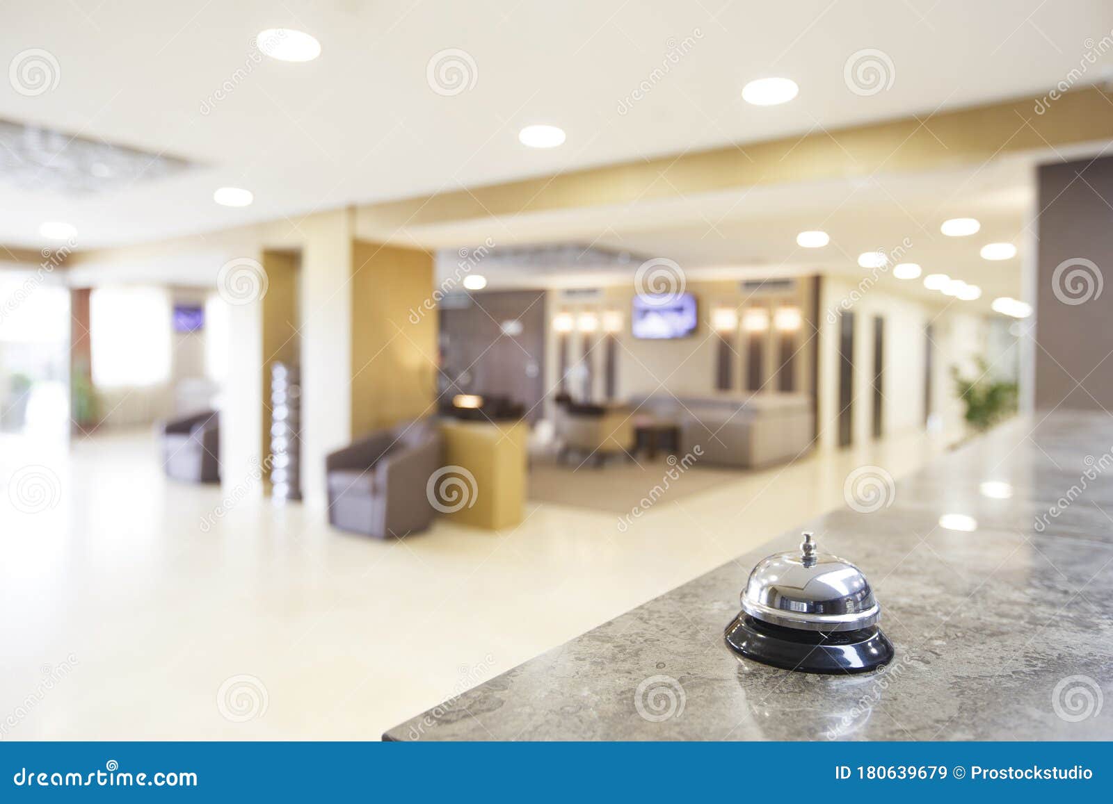 Hotel Reception Counter Desk with Service Bell Stock Image - Image of ...