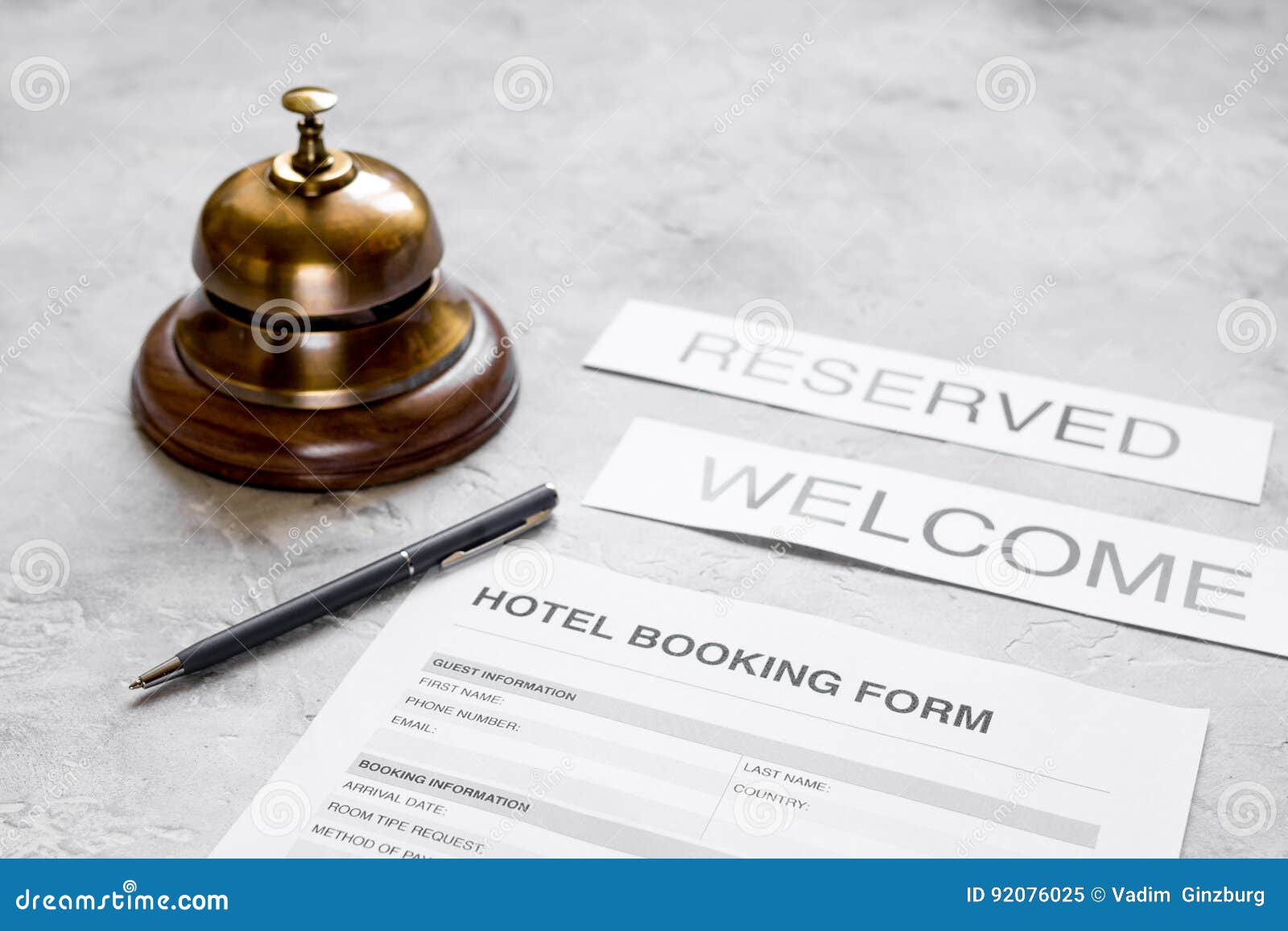 Hotel Reception Desk with Booking Form Stone Background Stock Image ...