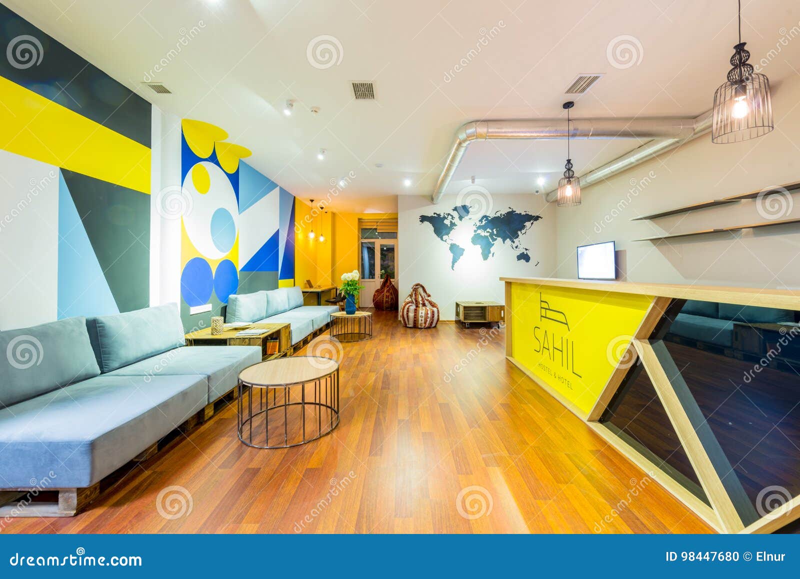 The Hotel Reception of Hostel Dormitory Stock Photo - Image of desk ...