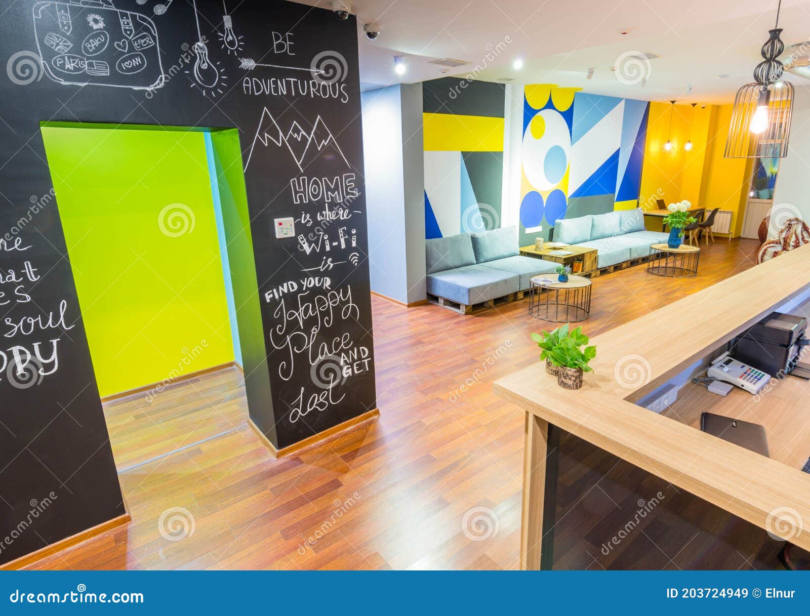 Hotel Reception of Hostel Dormitory Stock Image - Image of chair, home ...