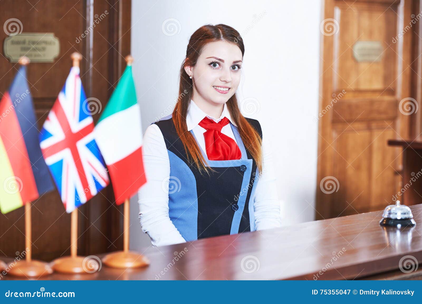 Hotel reception worker stock image. Image of female, lobby - 75355047