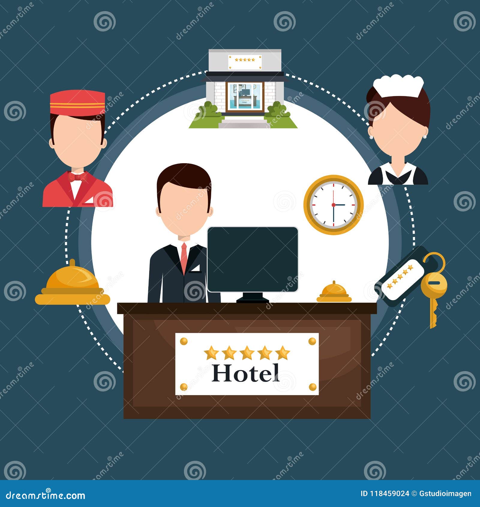 Hotel Receptionist Working Avatar Stock Vector - Illustration of clock ...