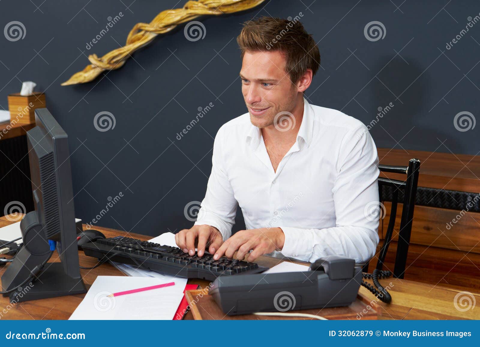 Hotel Receptionist Working at Computer Stock Image - Image of vacation ...