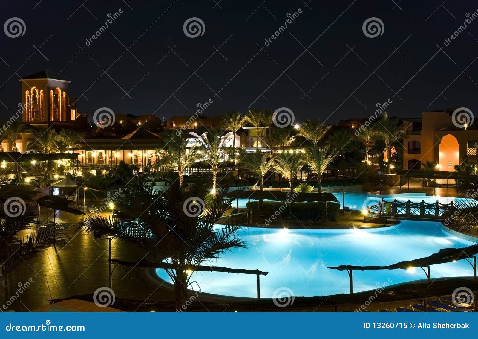 Hotel resort by night stock image. Image of blue, evening - 13260715