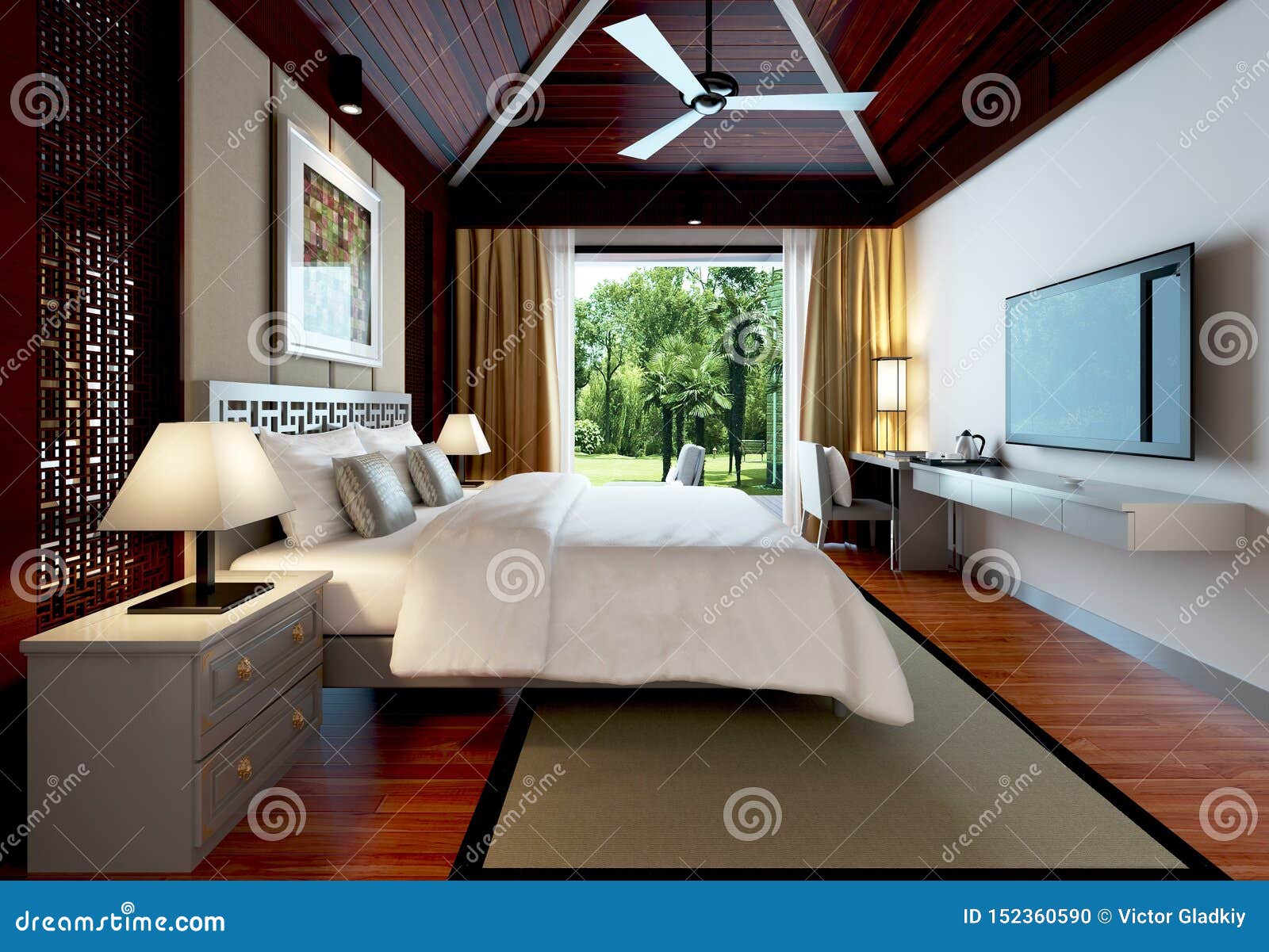 Hotel Room Interior 3D Illustration Photorealistic Rendering Stock ...