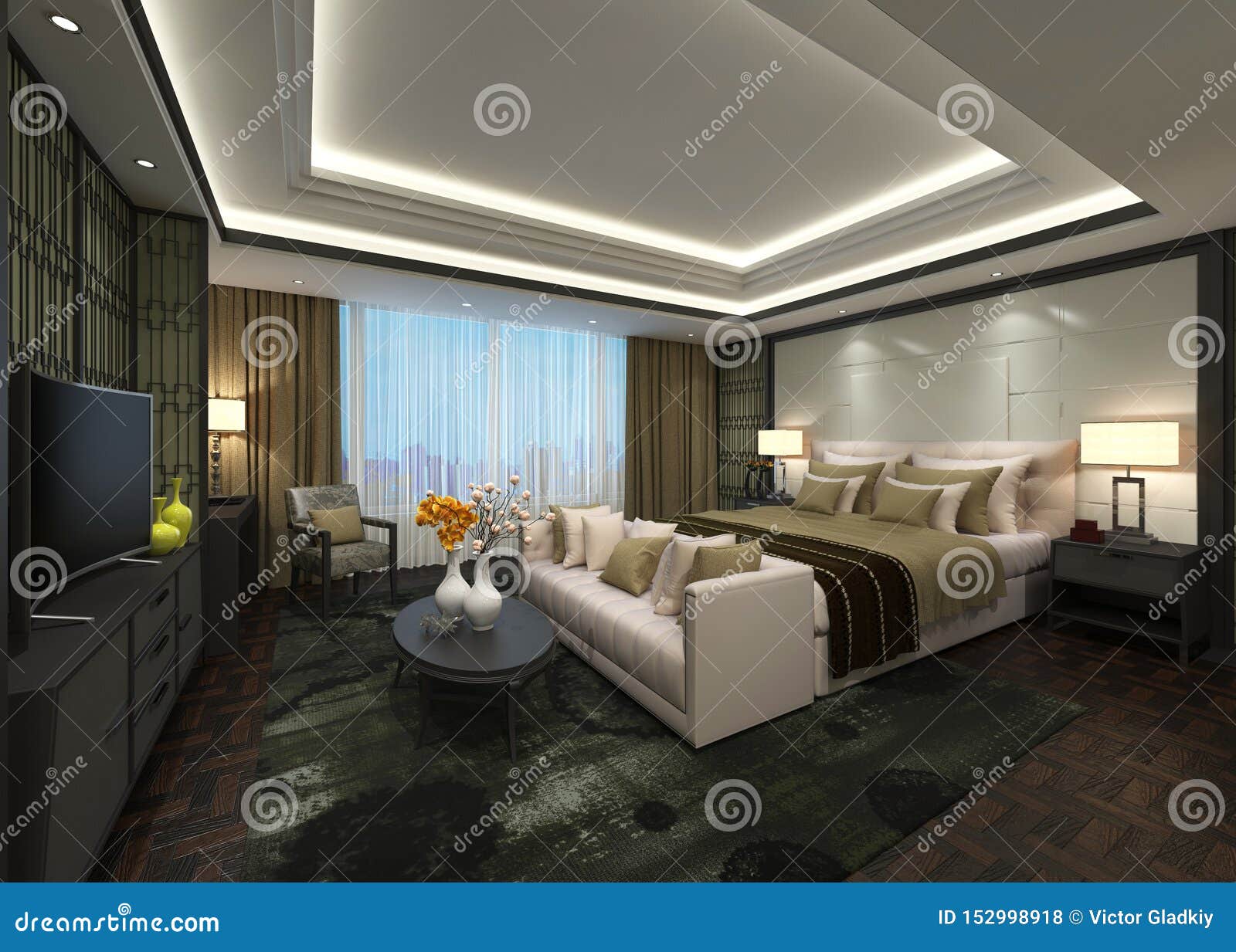 Hotel Room Interior 3D Illustration Photorealistic Rendering Stock ...