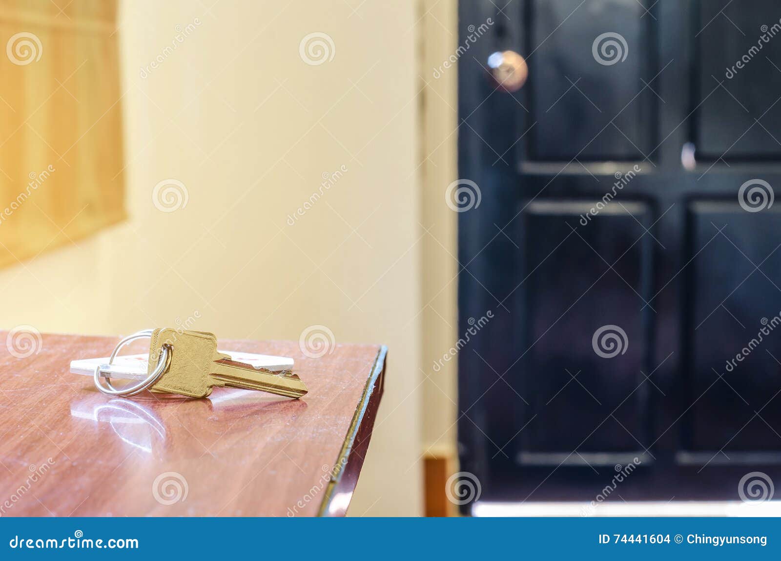 Hotel Room Key Lying on Table with Keyring. Stock Photo - Image of open ...