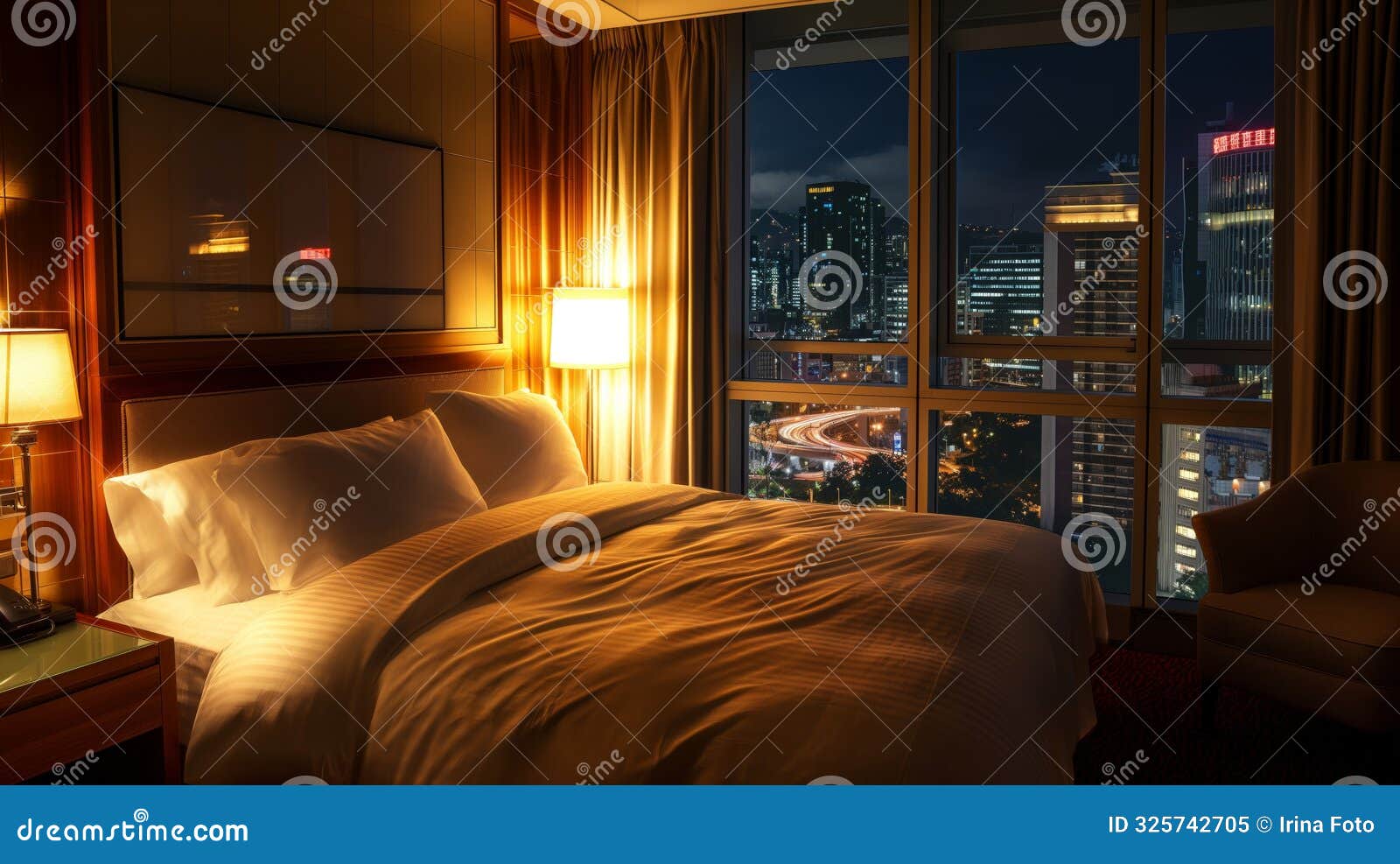 Hotel Room Overlooking the City at Night Stock Image - Image of urban ...