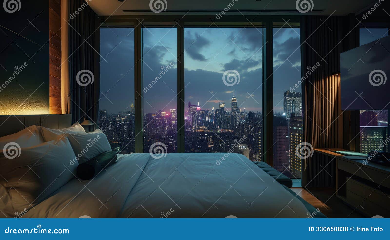 Hotel Room Overlooking the City at Night Stock Photo - Image of ...