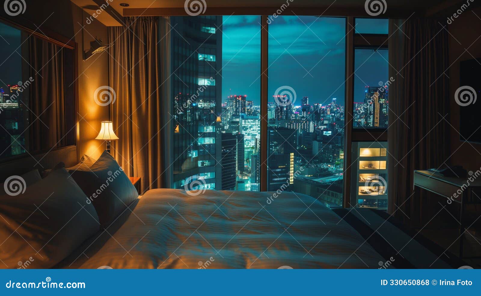 Hotel Room Overlooking the City at Night Stock Photo - Image of hotel ...