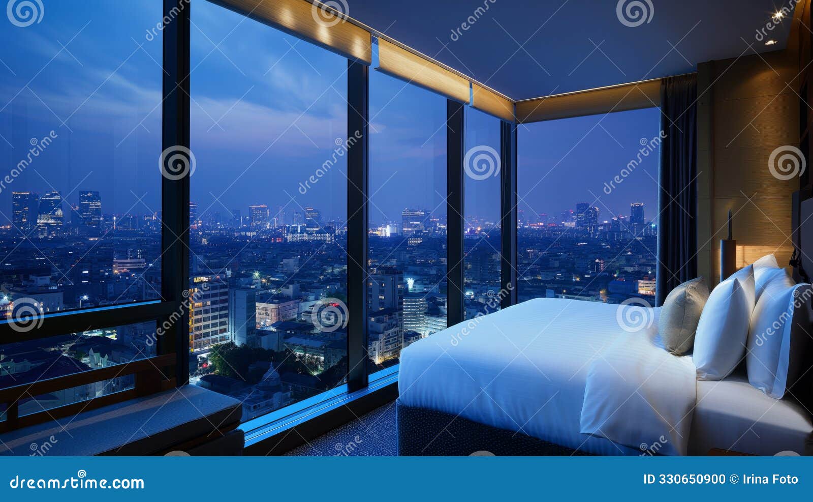 Hotel Room Overlooking the City at Night Stock Photo - Image of window ...