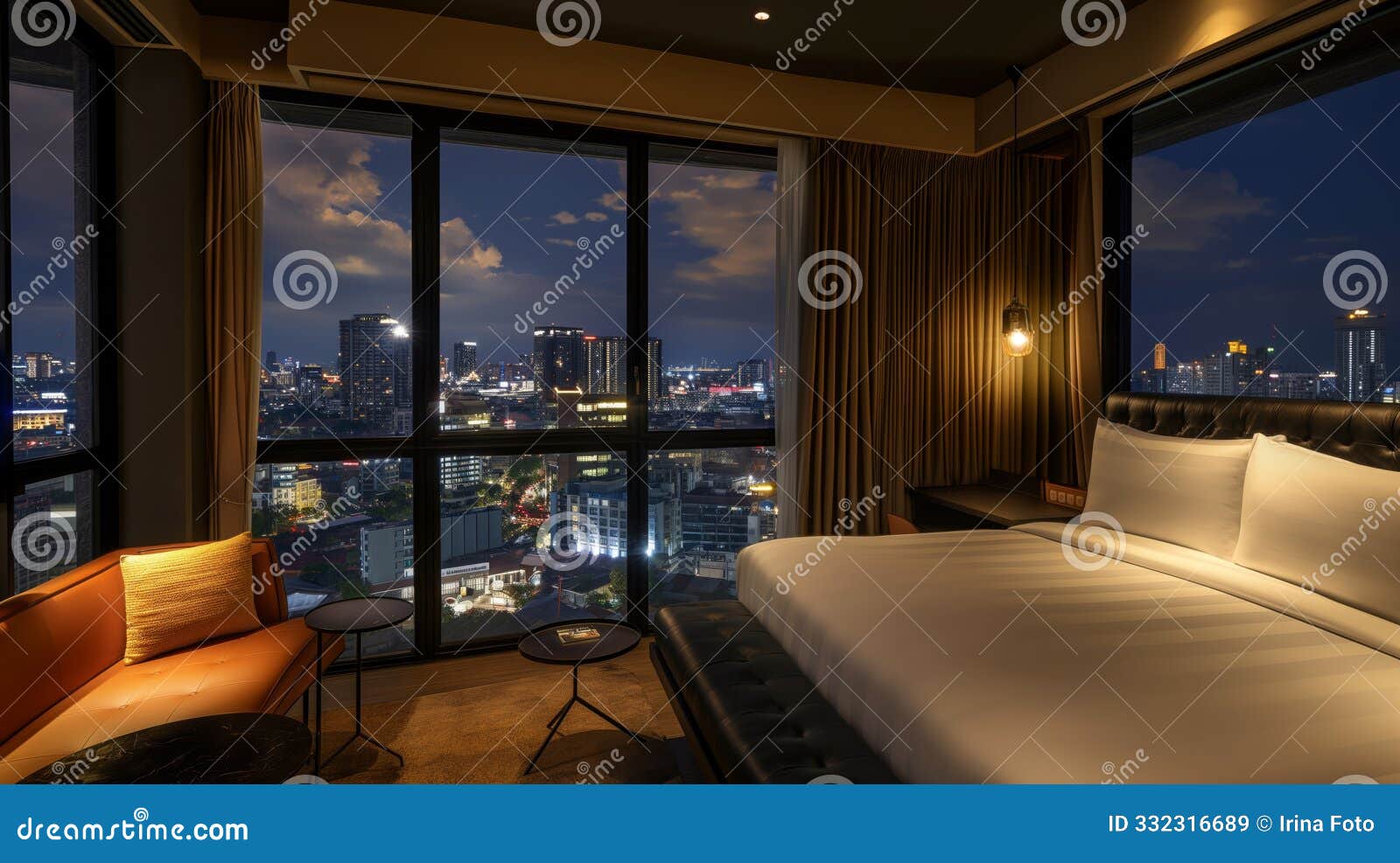Hotel Room Overlooking the City at Night Stock Image - Image of ...