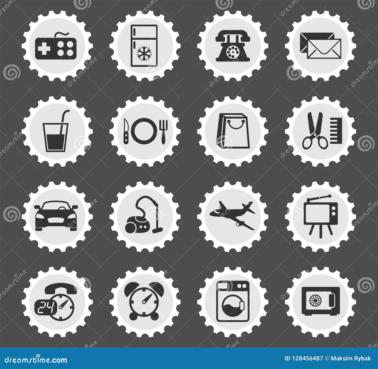 Hotel Room Service Icon Set Stock Vector - Illustration of envelope ...