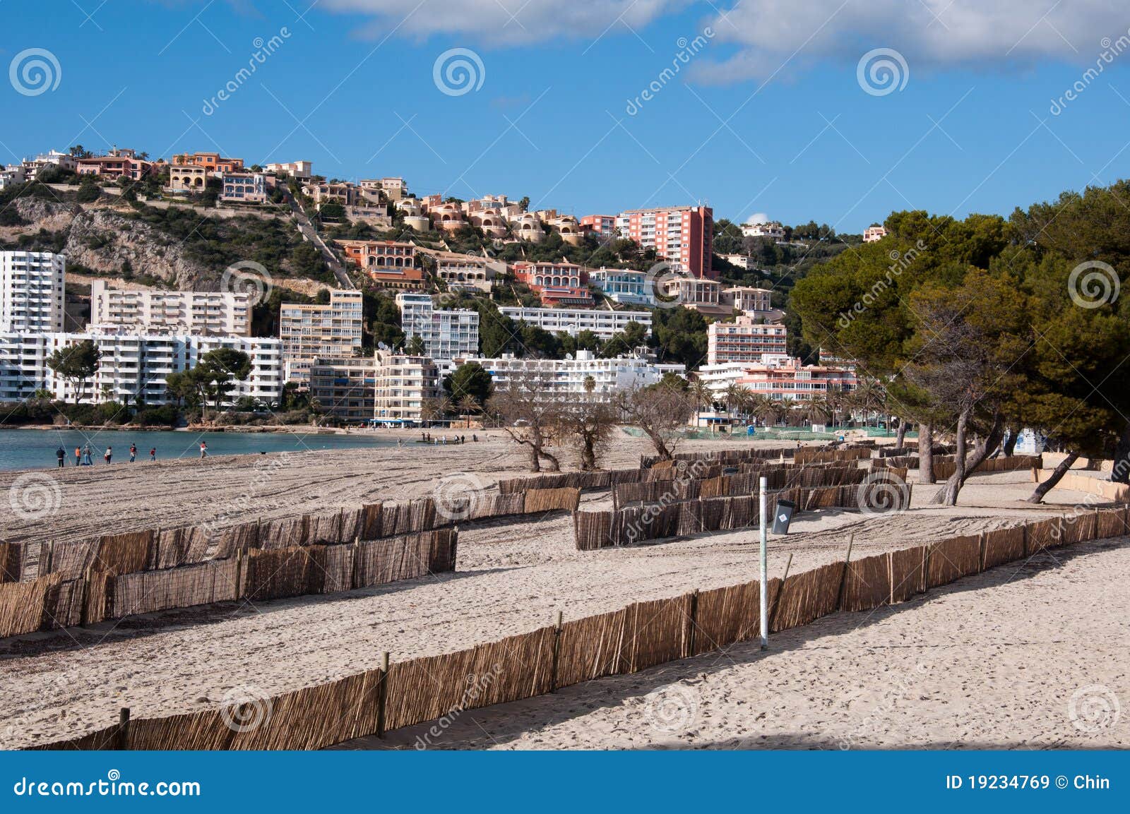 Majorca Spain, Street With View Of Church At Esporles Village Stock ...
