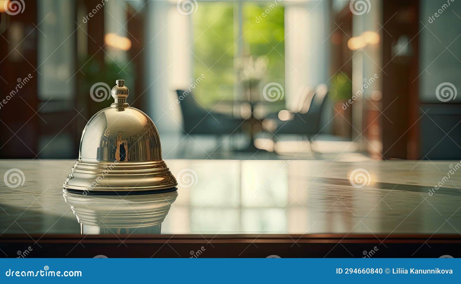 A Hotel Service Bell Elegantly Placed on a Pristine White Glass Table ...