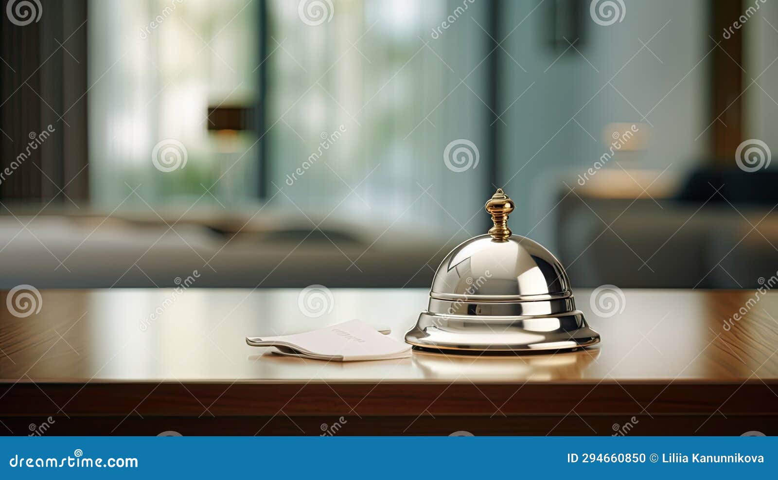 A Hotel Service Bell Elegantly Placed on a Pristine White Glass Table ...