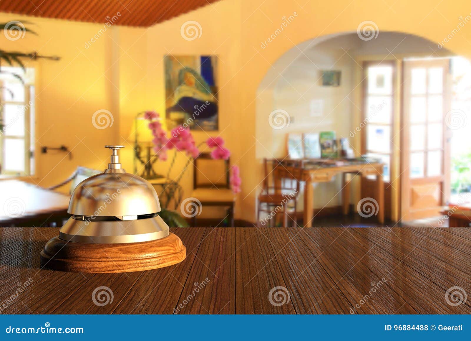 Hotel Service Bell on Reception Desk Stock Photo - Image of front ...