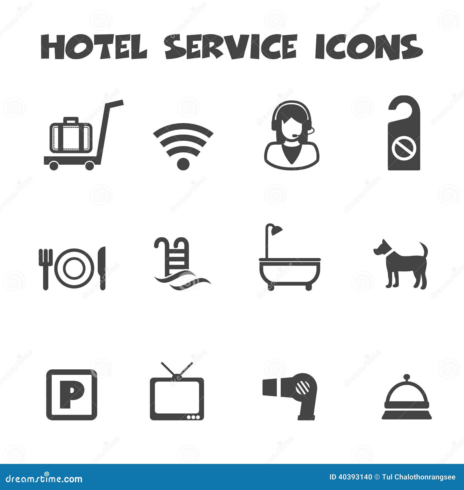 Hotel And Service Monochrome Freehand Icons Set Vector Illustration ...
