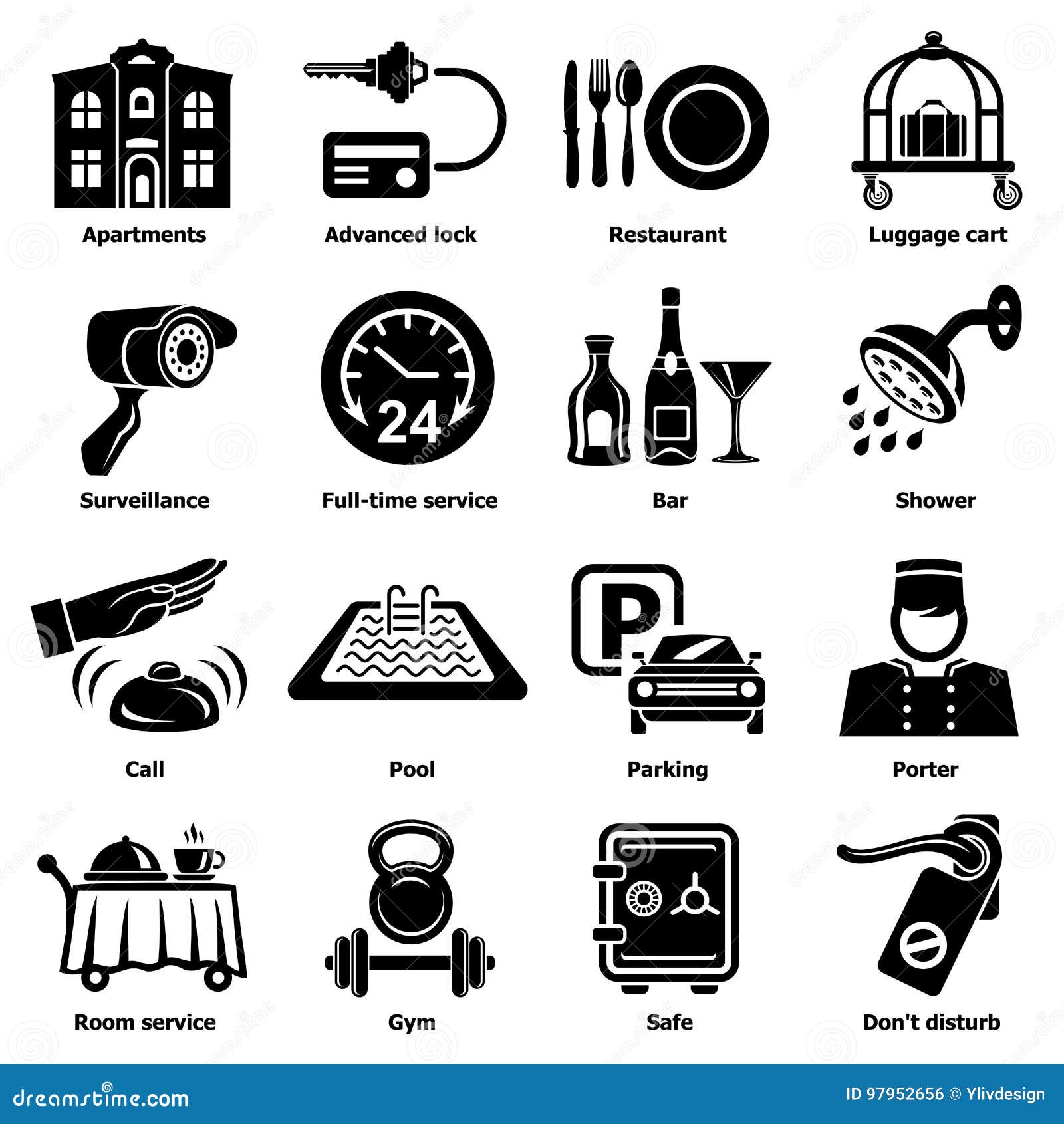 Hotel Service Icons Set, Simple Style Stock Vector - Illustration of ...