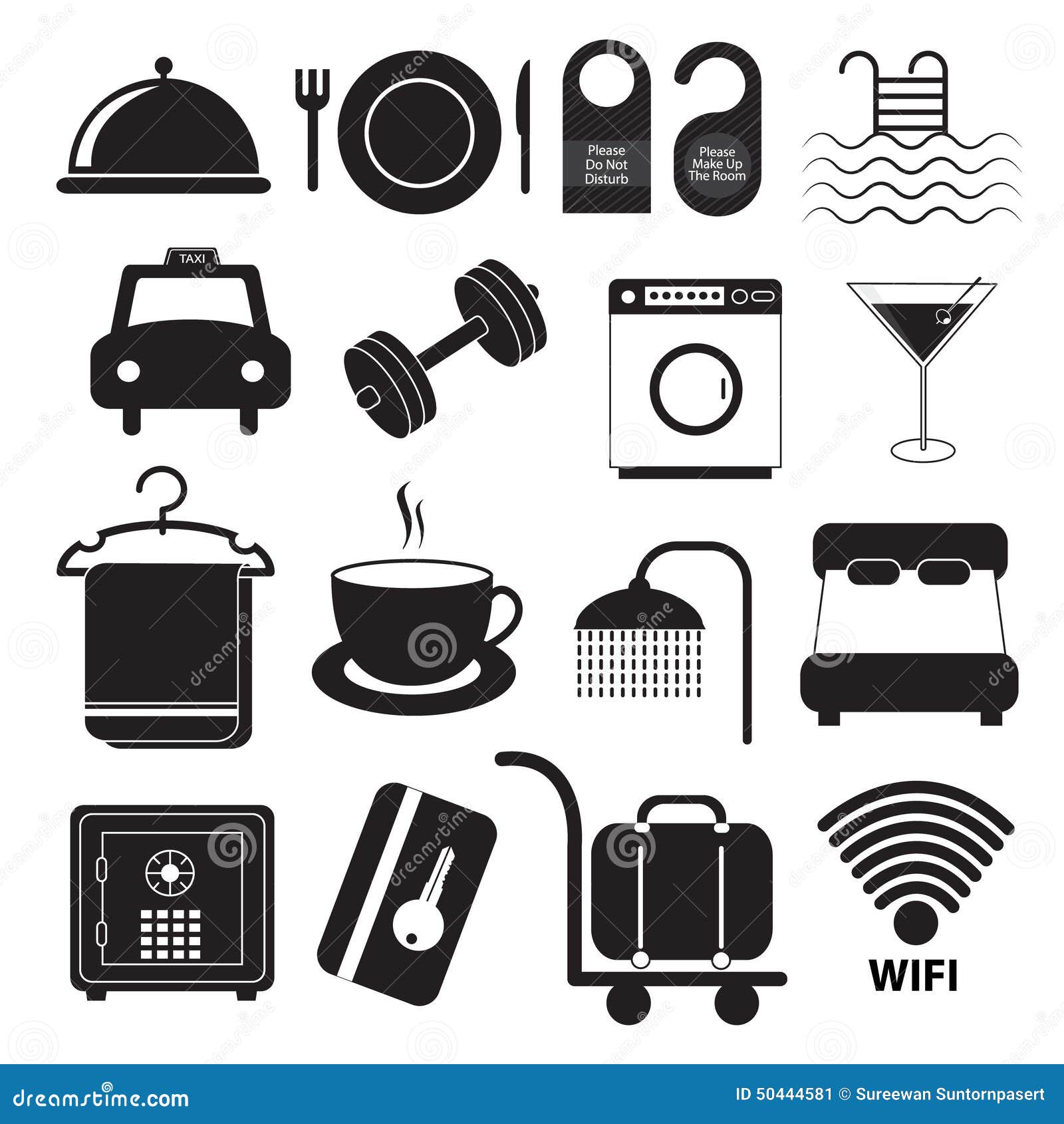Hotel Service Icons Set stock vector. Illustration of clean - 50444581