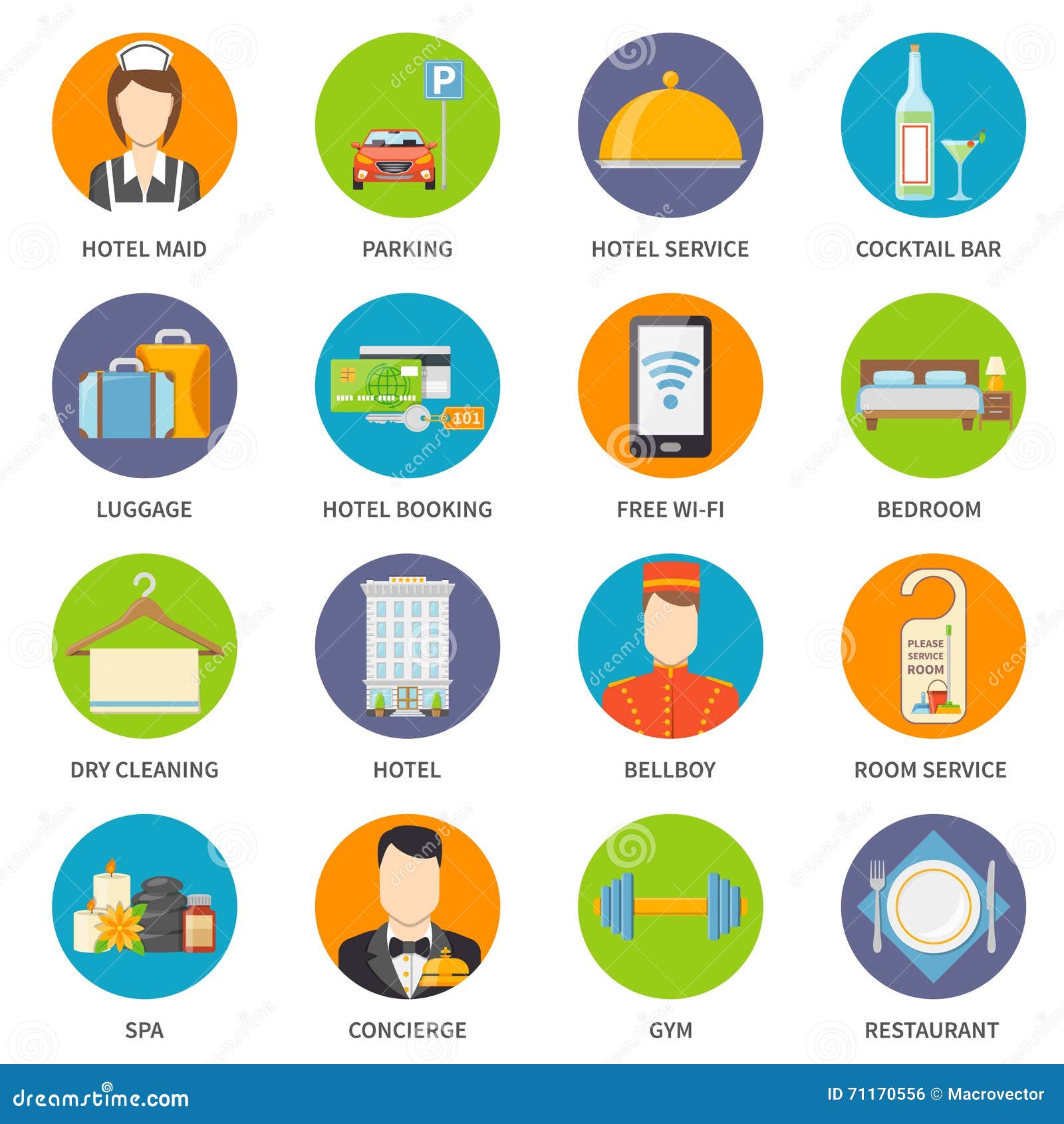 Hotel Service Icons Set stock vector. Illustration of bellboy - 71170556