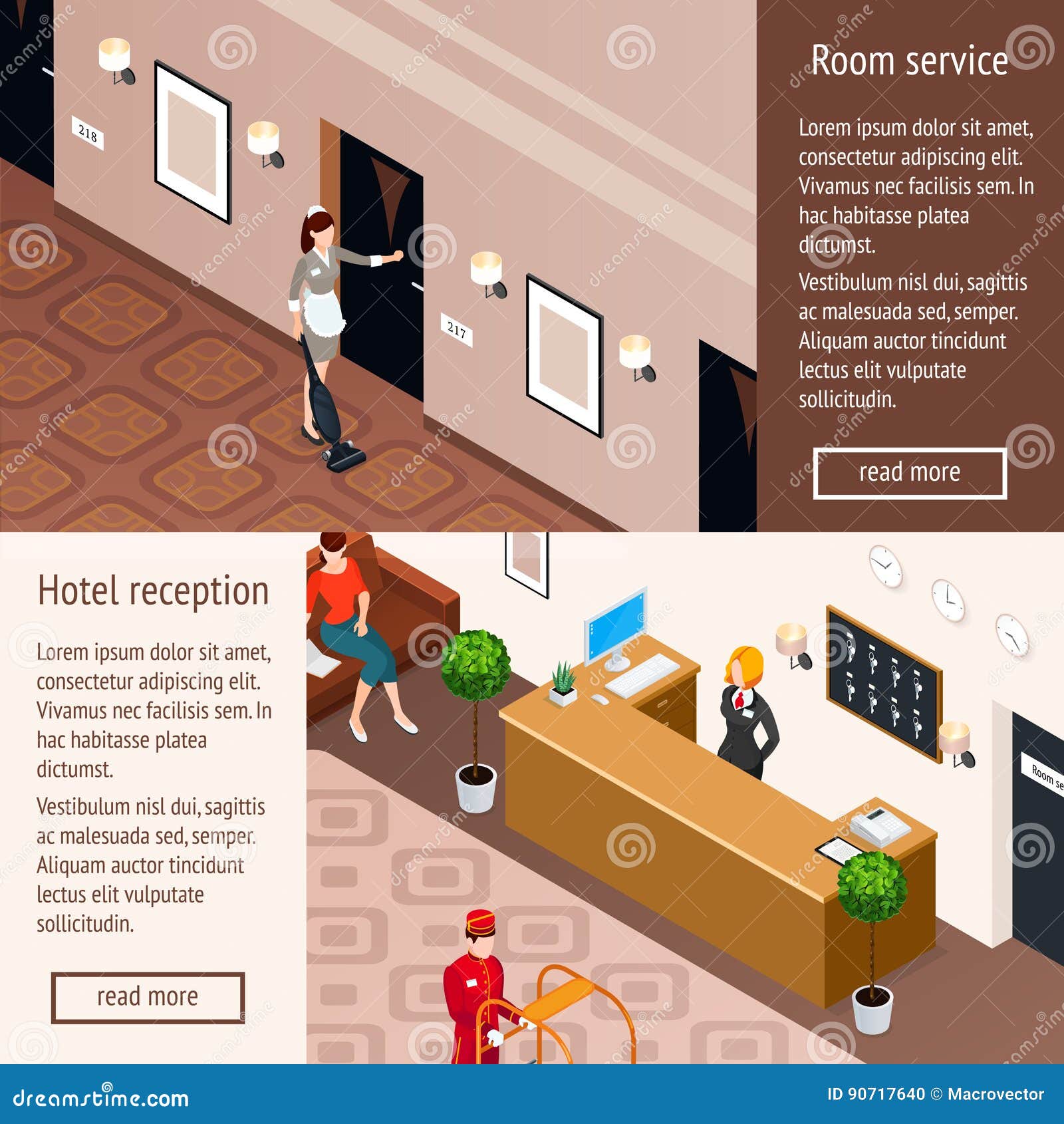 Hotel Service Isometric Horizontal Banners Stock Vector - Illustration ... Hotel Service Isometric Horizontal Banners Stock Vector - Illustration ...