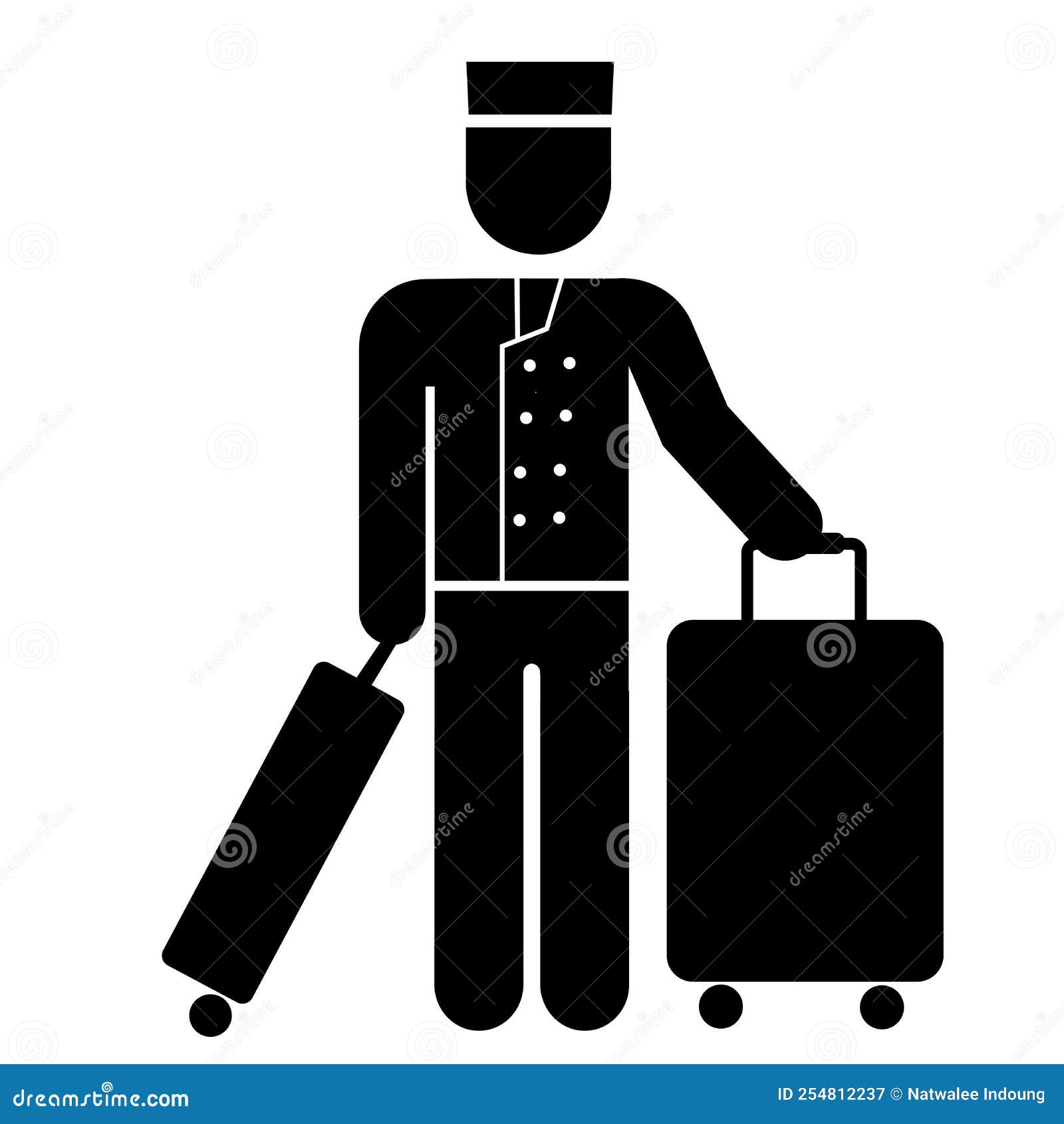 Bellboy With Luggage At Reception Black And White Cartoon Vector ...